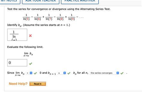 solved test the series for convergence or divergence using