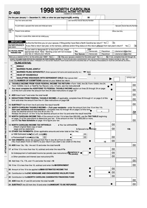Printable Nc Tax Form D 400 Printable Forms Free Online