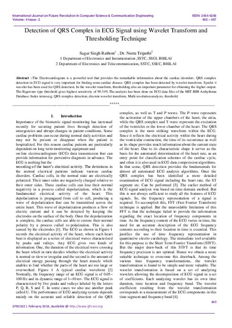 pdf detection of qrs complex in ecg signal using wavelet transform and thresholding technique