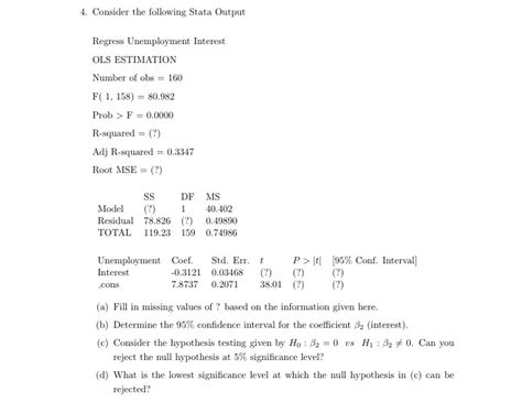 solved 4 consider the following stata output regress
