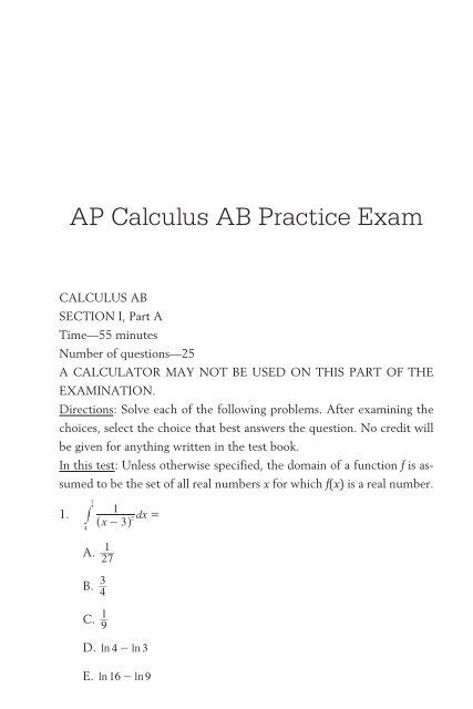 AP Calculus AB Practice Exam MyMaxScore
