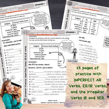 Spanish Verbs Worksheets Imperfect AR ER IR And Irregular Verbs