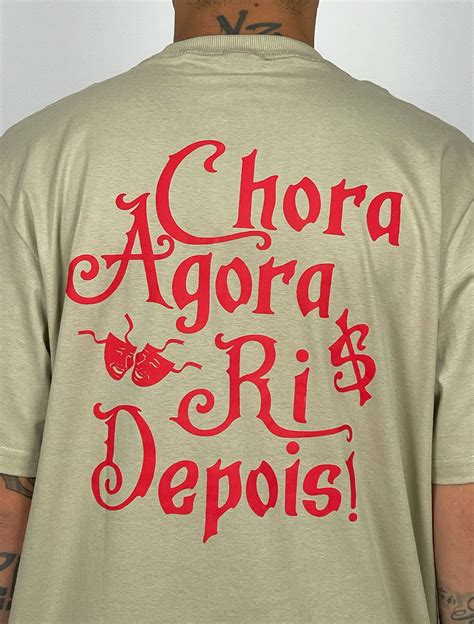 Manga Curta Camiseta Chronic Chora Agora Ri Depois Back Bege