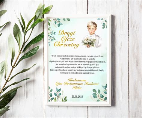 Podziękowanie dla Ojca Chrzestnego Plakat z dedykacją na I Komunię