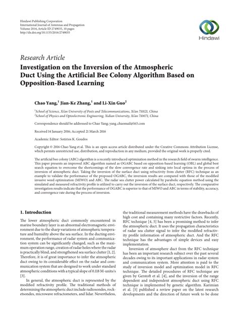 pdf investigation on the inversion of the atmospheric duct using the artificial bee colony
