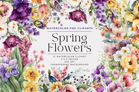 Spring Flowers Watercolor Clipart Graphic By Cecily Arts Creative Fabrica
