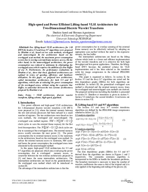 pdf high speed and power efficient lifting based vlsi architecture for two dimesional discrete