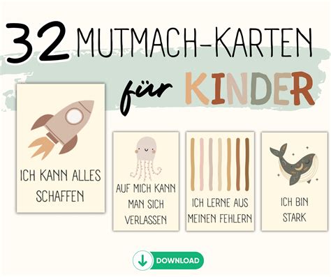 32 Mutmach Karten für selbstbewusste Kinder zum Ausdrucken I