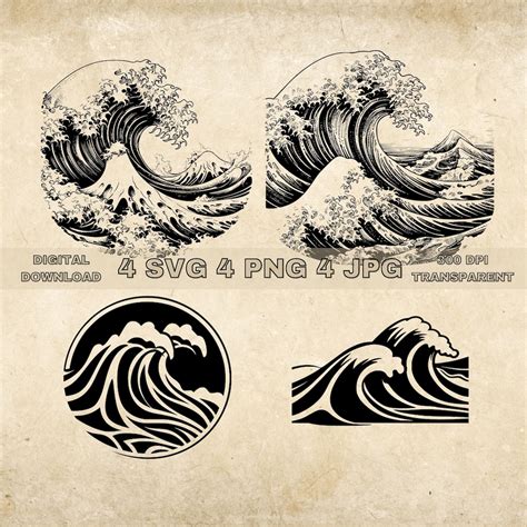 Ocean Waves SVG Bundle PNG Sea Waves Clipart Hand Drawn Wave Vector