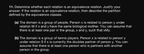 solved 11 determine whether each relation is an equivalence