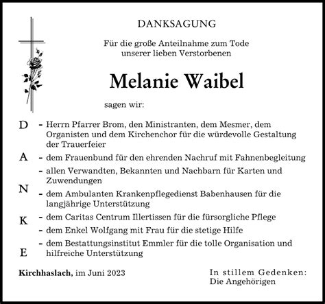 Traueranzeigen von Melanie Waibel Allgäuer Zeitung