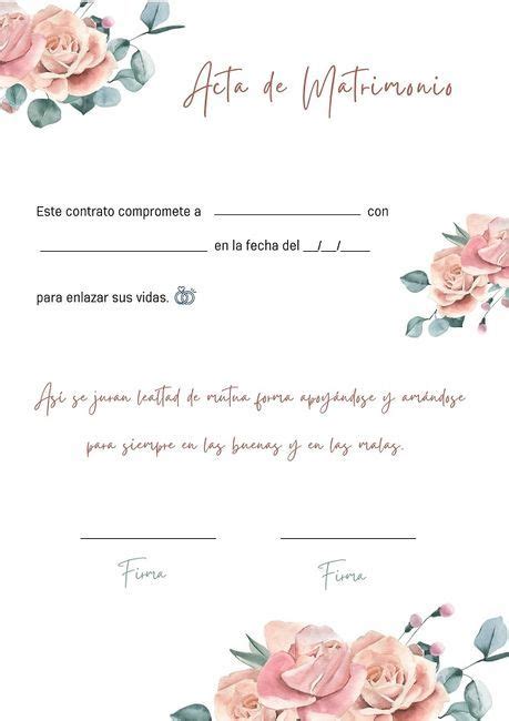 Actas de Matrimonio para ceremonias simbólicas Acta de matrimonio