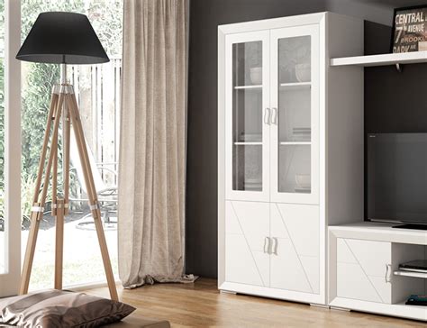 Muebles De Gran Calidad En Madera Con Vitrina Y Librero En Color Blanco