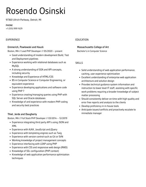 php developer resume samples velvet jobs