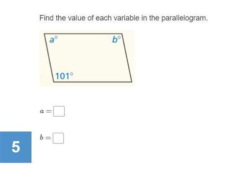 find the value of each variable in the parallelogram please help