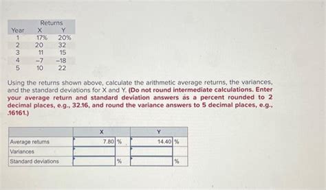 solved using the returns shown above calculate the