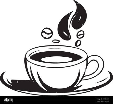 Minimalist Black And White Cup Of Tea Or Coffee With Steam Vector