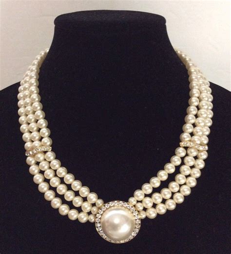 Vintage Lovely Classic Multi Strand Faux Pearl Rhinestones Etsy