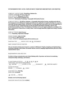 Fillable Online Internships Spaces Wooster Internship Entry Level