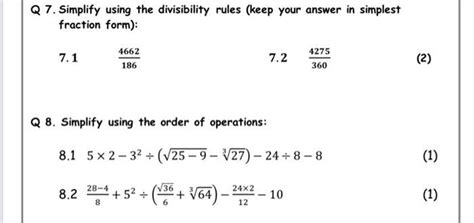 get answer q 7 simplify using the divisibility rules keep your answer in transtutors