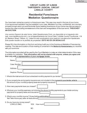Fillable Online Residential Foreclosure Mediation Questionnaire