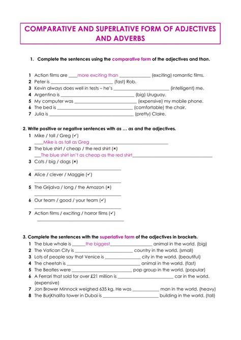 Comparative And Superlative Form Of Adjectives And Adverbs Worksheet