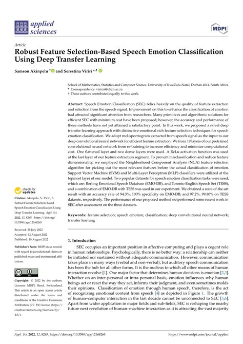 pdf robust feature selection based speech emotion classification using deep transfer learning