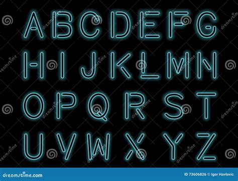Alfabeto De Neón Azul Ciánico Y Transparente Que Brillan Intensamente