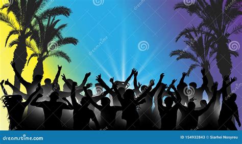 Gente De Baile En Silueta Del Partido De La Playa Del Verano Ilustraci