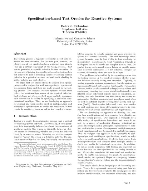 pdf specification based test oracles for reactive systems