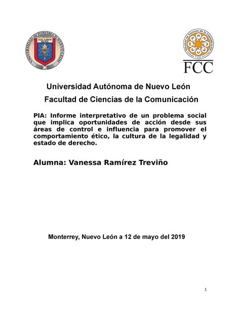Pia ética Informe interpretativo de un problema social Universidad