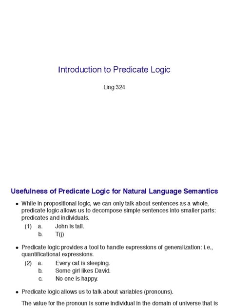 an introduction to the usefulness and syntax of predicate logic for analyzing natural language