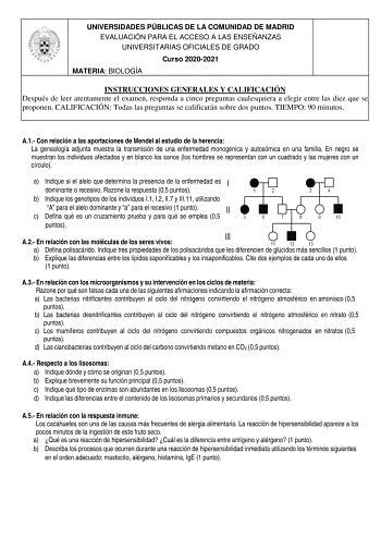 Exámenes de EvAU de Biología de la Comunidad de Madrid del 2021