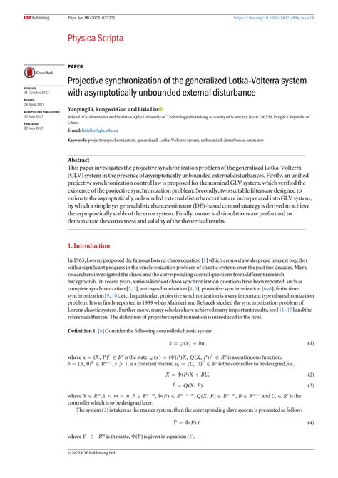 projective synchronization of the generalized lotka volterra system with asymptotically