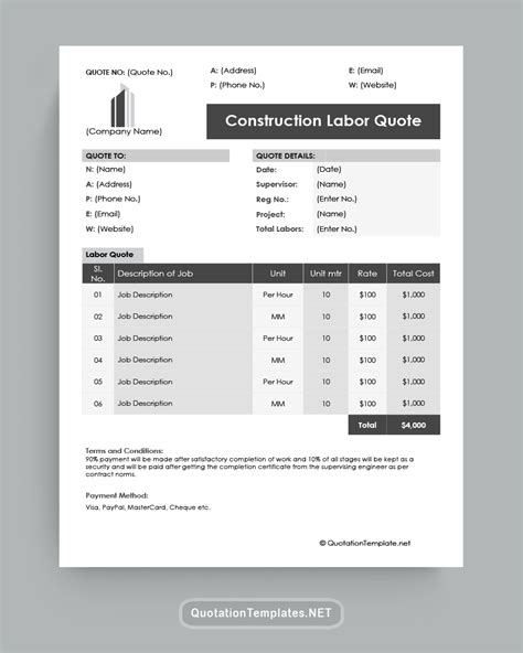 Free Construction Quote Templates Word Excel PDF