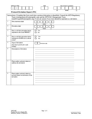 Fillable Online Protocol Deviation Report Pd Fax Email Print Pdffiller