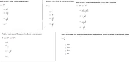 solved find the exact value do not use a calculator sec 30