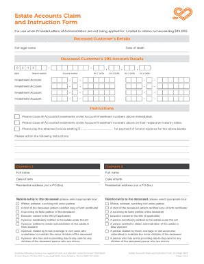Fillable Online Estate Accounts Claim And Instruction Form Fax Email