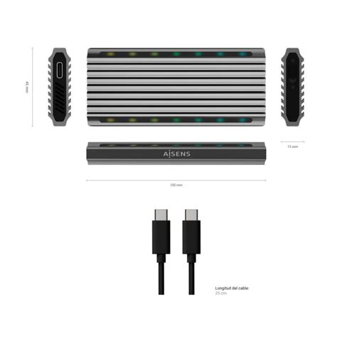 Aisens ASM2 RGB011GR Boîtier externe pour disque dur SSD M 2 SATA NVMe
