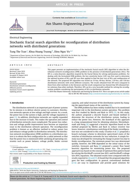 pdf stochastic fractal search algorithm for reconfiguration of distribution networks with