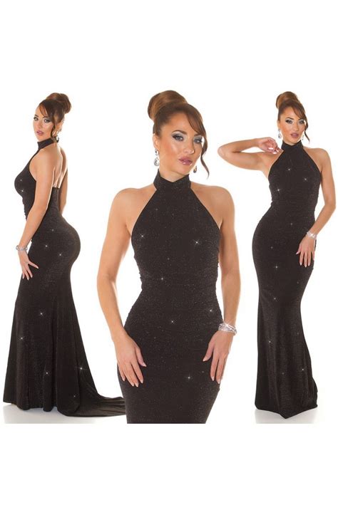 Rochie Eleganta Lunga Sirena Glitter Neagra Mulata Cu Umerii Goi