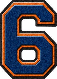 Presentation Alphabets Royal Blue Orange Varsity Numeral 6