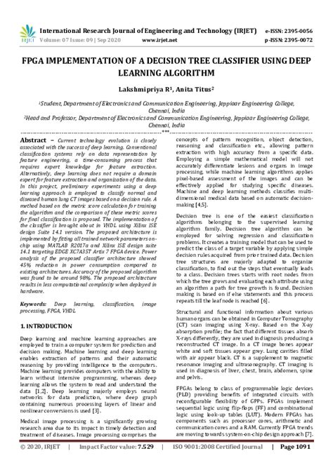 pdf irjet fpga implementation of a decision tree classifier using deep learning algorithm
