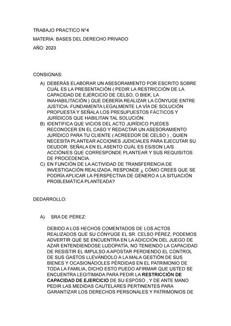 TP 4 Derecho Privado Trabajo Practico N 4 Nota 100 100 TRABAJO