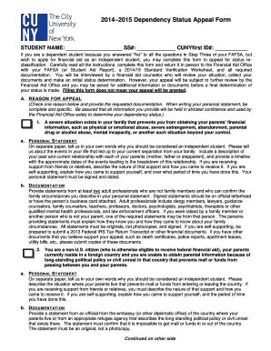 Fillable Online Hunter Cuny Dependency Appeal Form Hunter College