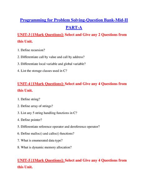 pps mid 2 2023 nice programming for problem solving question bank mid ii part a unit 3