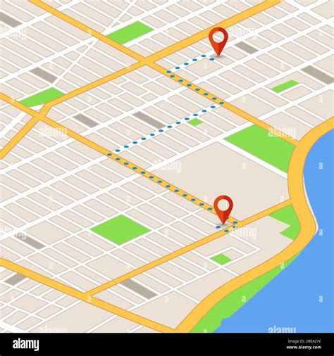 Mapa isométrico 3d con pines de ubicación Fondo del vector de
