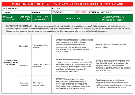 Planejamento BNCC 2023 Atividades Pedagógicas