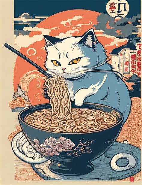 Cat Japanese Noodles Ramen Kawaii Japanese Art Japanese Drawings