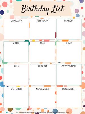 Free Printable Colorful Birthday List Templates In PDF PNG And
